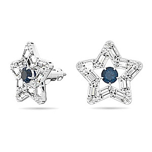 Swarovski Stella Stud Earrings, Star, Blue, Rhodium plated