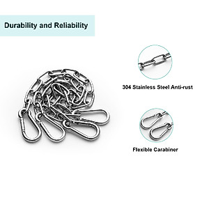 2 Pack Extension Chain with 4 Carabiners Snap Hook for Hammocks Stand Chairs Porch Swing, 450 Lbs Capacity