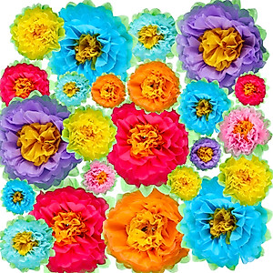 Tigeen Set of 51 Large Mexican Paper Flower Day of The Dead 3D Tissue Flower Halloween Colorful Crepe Fiesta Paper Flowers Decorations for Wall Halloween Mexican Party