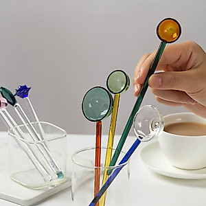 Pack of 4 Heat Resistant Glass Spoons Glass Stirring Spoons 6.5inch Yellow,Blue,Cyan,Green C53 Glass spoon