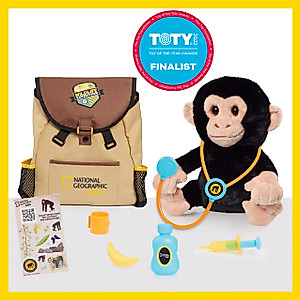 National Geographic Kids Chimpanzee Care and Nurture Vet Set, Stuffed Animal, Sounds, Recycled Packaging, Kids Toys for Ages 3 Up, Amazon Exclusive