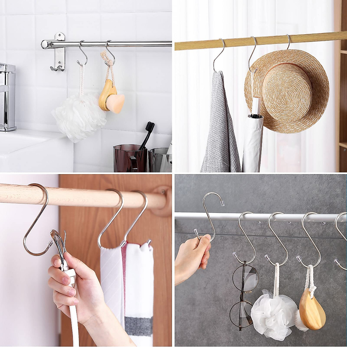 DAJAVE 100 Pack S Hooks for Hanging, 2.5 Inch Heavy Duty S Hook with Plastic Caps, Stainless Steel Small S Hanging Hangers Hooks for Hanging Kitchen Pans, Pots, Cups, Clothes, Bags