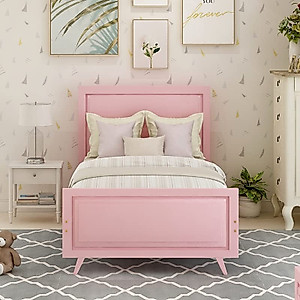 n/a Wood Platform Bed Twin Bed Frame with Headboard and Wood Slat Support