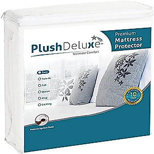 PlushDeluxe Waterproof Mattress Protector, Breathable Soft Cotton Terry Surface (Twin)