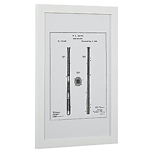 Amazon Brand – Stone & Beam Modern Gold Print of 1885 Baseball Bat Patent Wall Art, White Frame, 15" x 21"