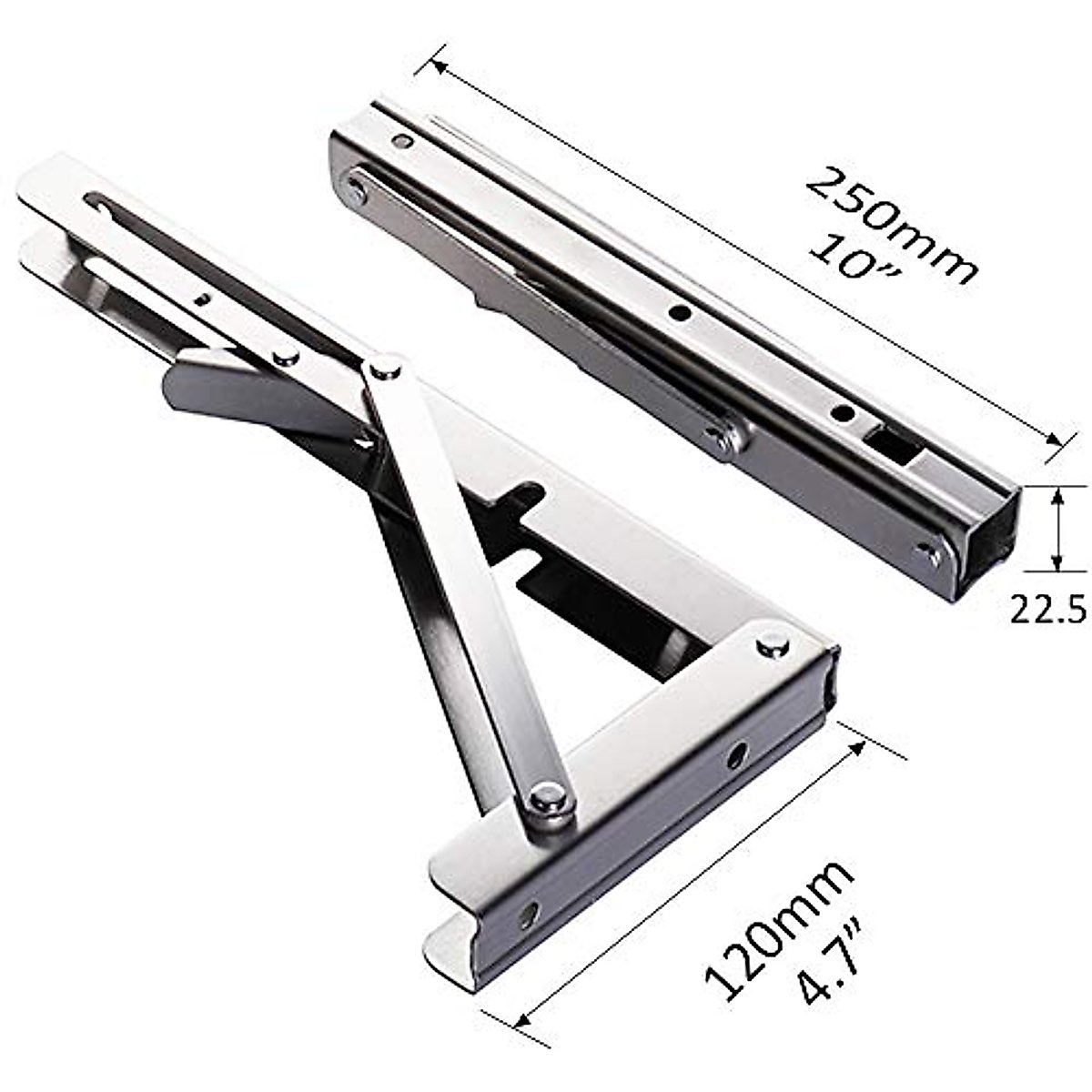 Folding Shelf Brackets - Heavy Duty Stainless Steel Collapsible Shelf Bracket for Bench Table, Space Saving DIY Bracket, Max Load: 550lb （Long：10” ，2 PCS）