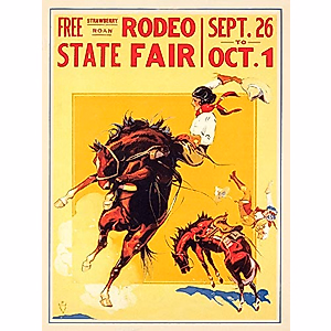 Magnet 1930s State Fair Rodeo Cowgirl Strawberry Roan Vintage Horse Magnet Vinyl Magnetic Sheet for Lockers, Cars, Signs, Refrigerator 5"