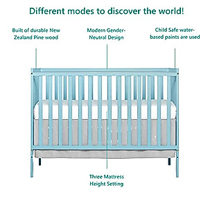 Dream On Me Synergy 5-In-1 Convertible Crib In Aqua Sky, Greenguard Gold Certified