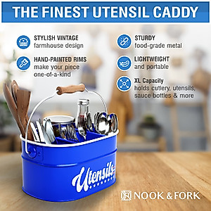 NOOK & FORK Farmhouse Utensil Caddy – Silverware & Flatware Holder/Organizer for Countertop & Parties with Matching Napkin Carrier Stars & Stripes