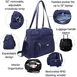 Baggallini Overnight Expandable Laptop Tote - Lightweight Travel Bag for Women, Navy
