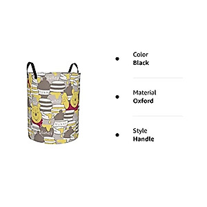 XZZZN Winnie Pooh Bear Circular Hamper Round Tunic Dirty Pocket Waterproof Large Oxford Fabric Foldable Laundry Storage Basket Dirty Clothes Bag Medium