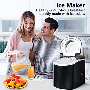 Ice Maker Machine for Countertop - Portable Ice Cube Maker delivers 24 Ice Cubes in 15 Min, 33Lbs/24H, Self-Cleaning, Ice Scoop & Basket, LCD Display, Visible Window, for Home Use/Party/Camping, Black