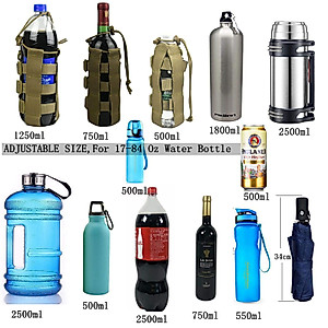 Minimalist Adjustable MOLLE Water Bottle Holder Kettle Pouch Belt Bottle Carrier for 17-42 Oz Water Bottle (Coyote Brown)