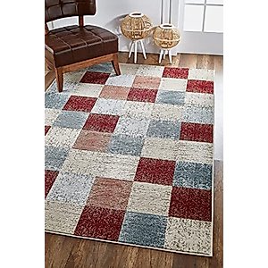 New Home Stain Resistant Checkered 9' x 12' Area Rug in Brown