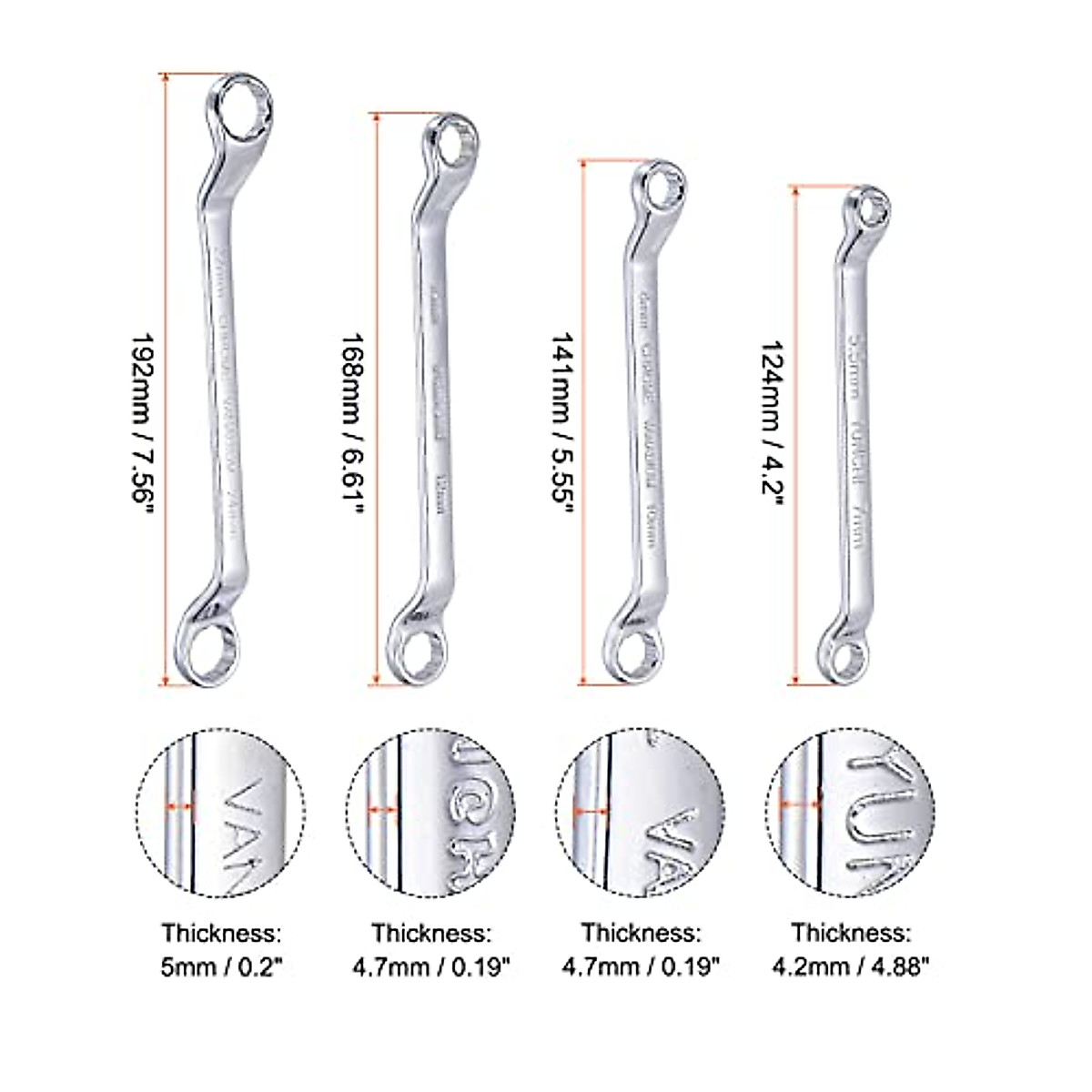 uxcell 45-Degree Offset Box End Wrench Set, 5.5-24mm Metric CR-V Steel with Rolling Pouch, 8-Piece