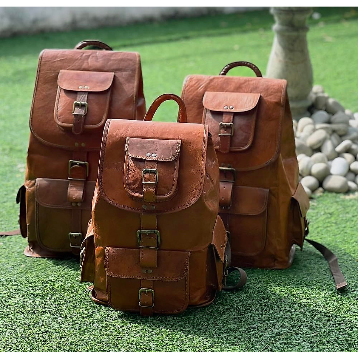21" Brown Leather Backpack Vintage Rucksack Laptop Bag Water Resistant Casual Daypack College Bookbag Comfortable Lightweight Travel Hiking/picnic For Men