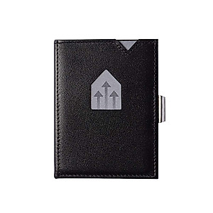 EXENTRI Leather Trifold Wallet - RFID Blocking w/Stainless Steel Locking Clip (Black)