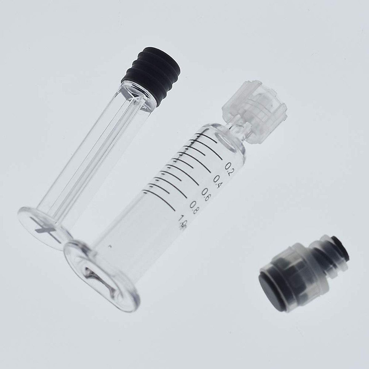 Fhis Dispensing Measurement Mark Tip for CBD Oils, EJuices, Liquids, Chemical (Gray Piston)1ml Luer Lock Syringe with Needle ReusablePack of 100 (19G)