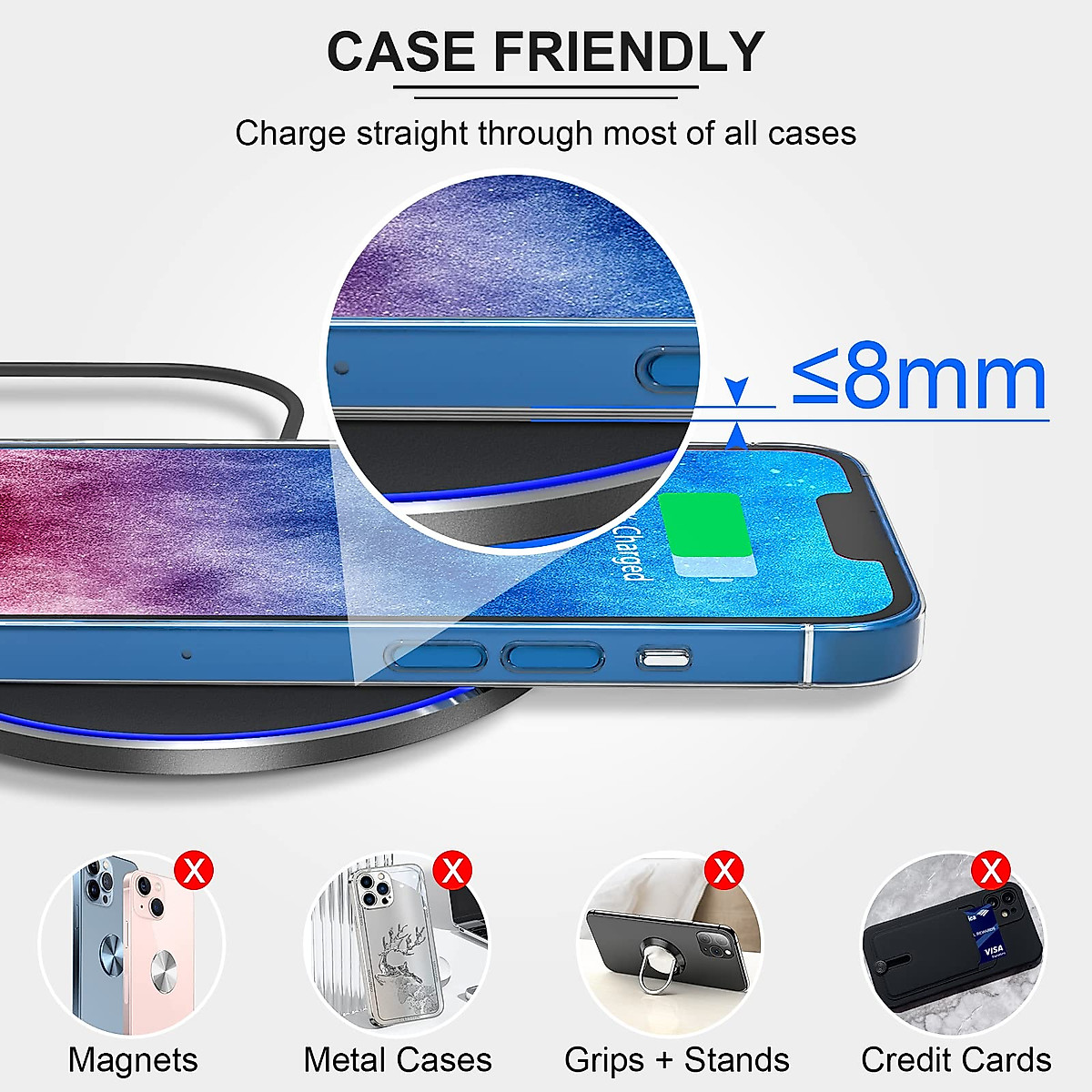 Fast Wireless Charger (Pad), 10W Max Wireless Charging Compatible with iPhone 14/14 Plus/14 Pro/14 Pro Max/13/12/SE/11/X/XR/8, AirPods/AirPods Pro, Google Nexus 4/Huawei/LG/Samsung(No AC Adapter)