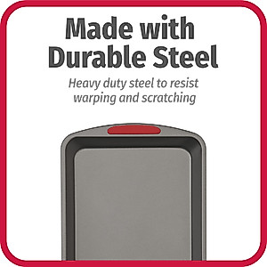 Goodcook Mega Grip 13" x 9" Nonstick Steel Cake Baking Pan with Silicone Grip Handles, Gray