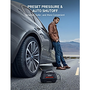 AstroAI Tire Inflator Portable Air Compressor Tire Air Pump for Car Tires - Car Accessories, 12V DC Auto Pump with Digital Pressure Gauge, Emergency LED Light for Bicycle, Balloons, Red