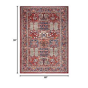 Nourison Fulton Vintage Red 5' x 7' Area Rug, Easy-Cleaning, Non Shedding, Bed Room, Living Room, Dining Room, Kitchen (5x7)
