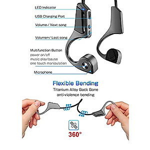 Bone Conduction Headphones, Bluetooth 5.0 with Mic, Open-Ear Wireless Bone Conduction, Lightweight Sweatproof Music Answer Phone Call Sports Headset for Running Hiking Driving Bicycling (Gray)