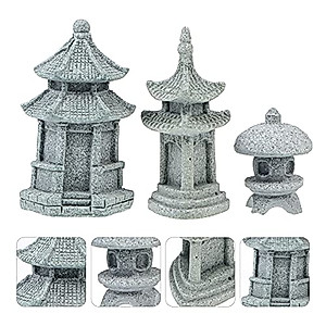 generic 3Pcs Mini Pagoda Statue Japanese Style Pagoda Lantern Mini Fairy Decor for Garden Patio Micro Landscape Yard Bonsai