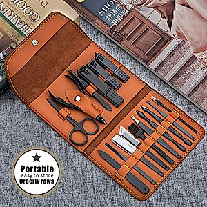 Gifts for Men/Women, Stainless Steel Manicure Set with PU leather case, Personal care tool (brown)