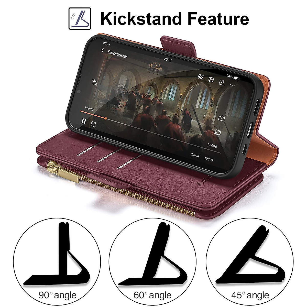 Antsturdy Compatible with Samsung Galaxy Note 10+ Plus case Wallet with Card Holder for Women Men Phone case RFID Blocking PU Leather Flip Cover with Strap Zipper Credit Card Slots,Wine Red