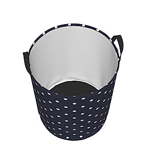 Large Laundry Hamper Bag, Collapsible Laundry Basket Navy Blue Polka Dot Dirty Clothes Storage Washing Bin for Bathroom, Dorm Essentials