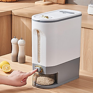 Airtight Rice Dispenser Large Capacity with Measuring Cup Clear Visible Food Storage Container for Flour Beans Cereal Grains Kitchen Grey S