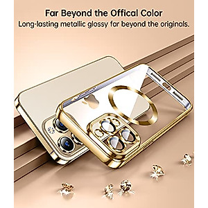 JUESHITUO Magnetic Clear for iPhone 14 Pro Max Case with Full Camera Protection [Never Yellow] [No.1 Strong N52 Magnets] [Military Grade Drop Protection] for Women Girls Phone TPU Case (6.7")-Golden