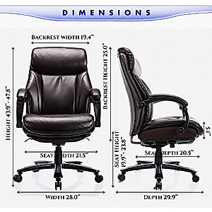 COLAMY Office Chair Big and Tall 400LBS-Thick Bonded Leather for Lumbar Support and Comfort, Hidden Footrest for Adult Work, Gaming, Study, Relax (Brown)
