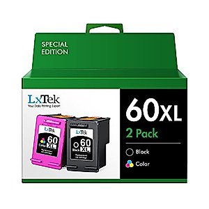 LxTek Remanufactured Ink Cartridge Replacement for HP 60XL 60 XL CC641WN CC644WN High Yield for HP Photosmart C4680 D110, Deskjet D2680 F2430 F4210 Printer Tray (1 Black | 1 Tri-Color)
