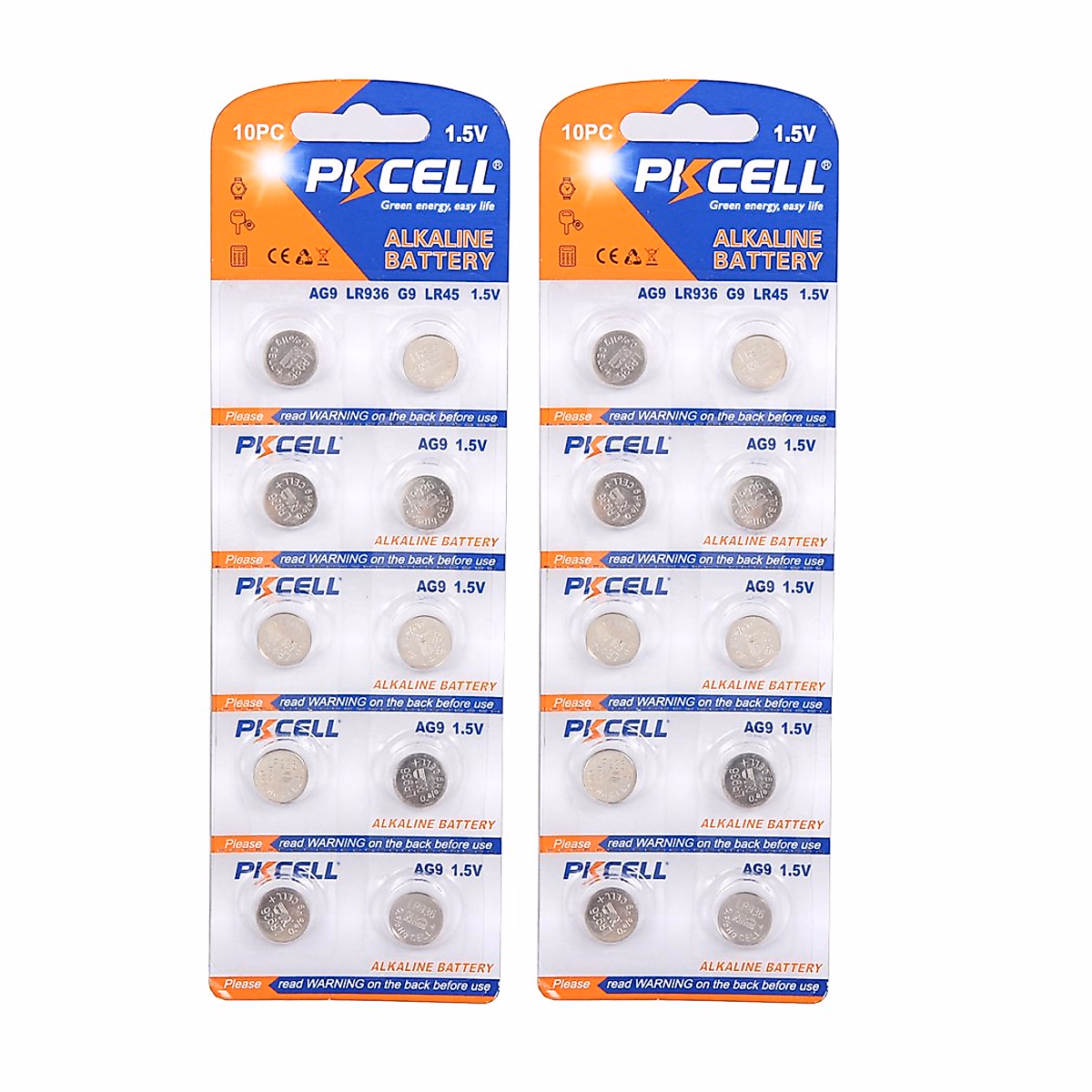 PKCELL LR936 Batteries LR45 1.5V AG9 Battery G9 194 394 Button Cell Watch Batteries 20Pcs