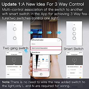 MoesGo WiFi Smart Wall Light Switch,Glass Panel, Multi-Control(3 Way), 2.4GHz Wi-Fi Touch Switches, Neutral Wire Required, Remote Control Smart Life/Tuya App, Work with Alexa, Google Home White 2 Gang