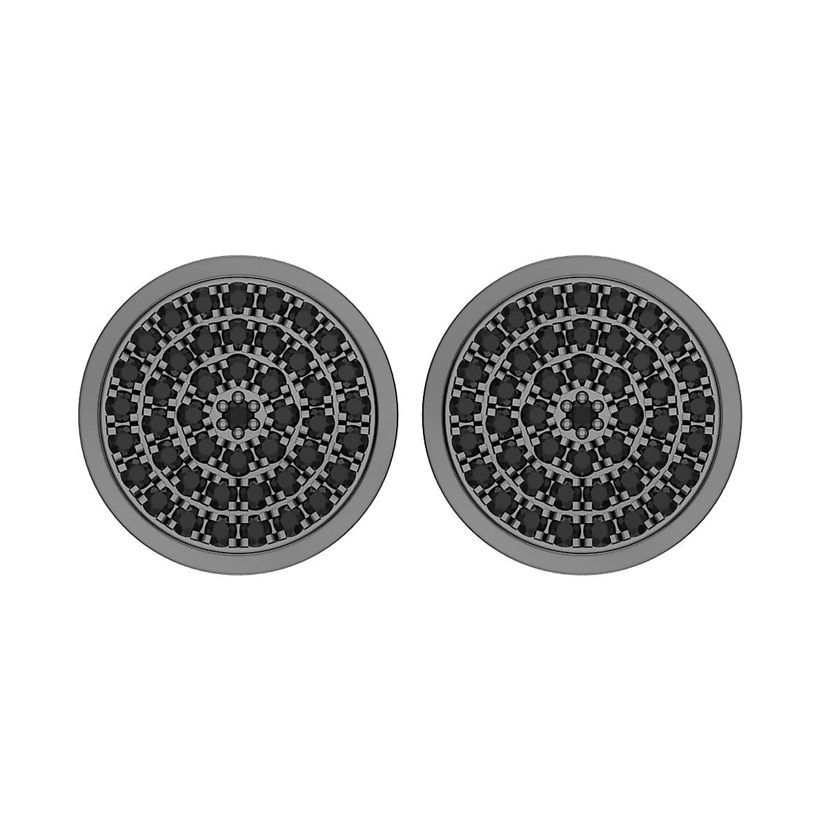 Dazzlingrock Collection Round Black Diamond Double Halo Style Screwback (Unisex) Stud Earring in Black Plated 925 Sterling Silver (0.25 ctw, Color Black, Clarity Opaque)