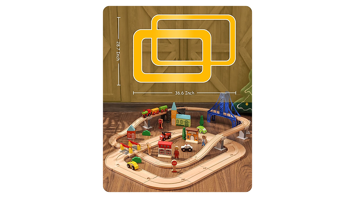SainSmart Jr. 60-Piece Wooden Train Set for Toddlers
