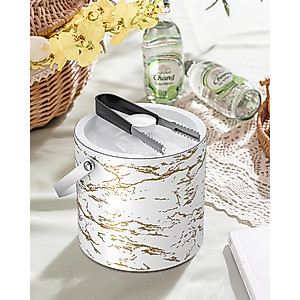 AYOTEE Ice Bucket with Lid,Scoop,Tongs,Strainer and Handle-Stainless Steel Insulated Ice Bucket Keeps Ice Cold & Dry, Great for Home, Party, Bar, Chilling Beer, Cocktail, Champagne and Wine Bottle-3L