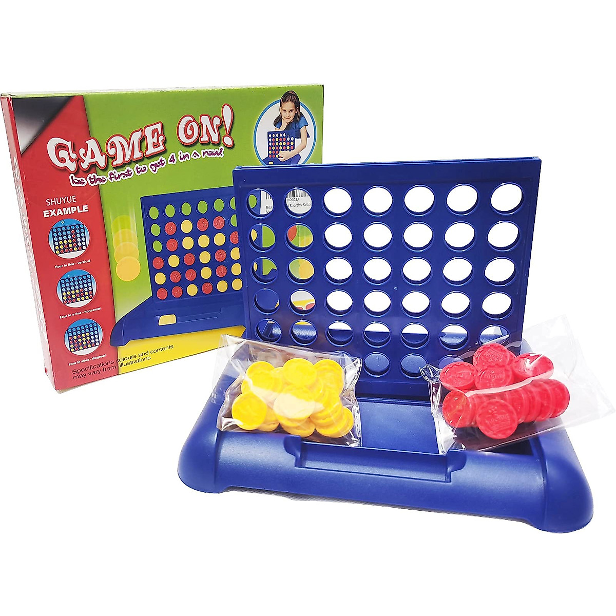 SHUYUE 4 in A Row Board Games Foldable Line up 4 Toys Children's Educational for Kids Blue