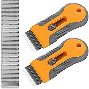 Razor Blade Scraper, 2 Pack Plastic Retractable Glass Scraper with 40 Pcs Extra Razor Blades, Cleaning Razor Scraper for Windows Metal Vinyl Car Glue