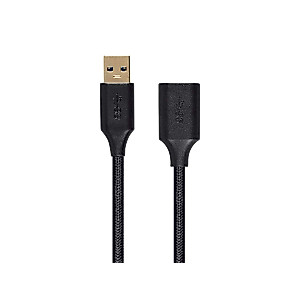 Monoprice USB 3.0 Premium Extension Cable - Type-A Male to Type-A Female, Braided Nylon Jacket, 3 Feet, Black