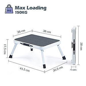 KINGRACK Step Stool, Folding One Step Ladder with Non-Slip Rubber Mat, Lightweight Steel Kitchen Stool, 330LBS