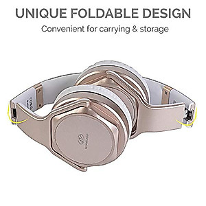Mobi7e Bluetooth Headphones Over-Ear 2 in 1 Cordless Foldable Twist-Out Speaker Wireless Stereo Bass Headphone with NFC FM Radio/AUX/TF Card Slot Sports Retractable Headband Headset (Gold)