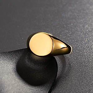 Valily Gold Signet Ring For Women Size 5 Stainless Steel Polished Round Rings For Engraving Customized Ring