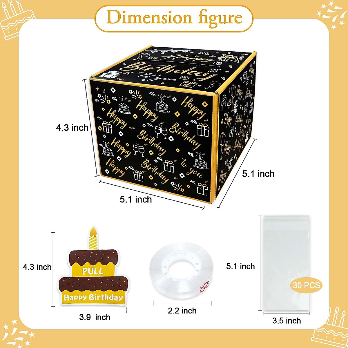 DTESL Happy Birthday Day Money Box for Cash Gift Pull,Money Gift Boxes for Cash,Money Box for Cash Gift Black & Gold Money Holder for Cash with Pull Out Card DIY Set Surprise Birthday Gift Box