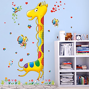 Animals Rainbow Giraffe Height Chart Wall Stickers Inches Kids Measure Height Growth Wall Decals Removable for Nursery Playroom Girls Boys Children's Bedroom Decoration Ruler Measuring Range 8in-6ft