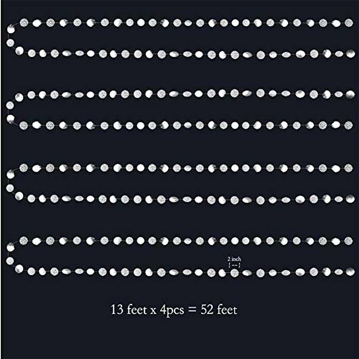 Decor365 Glitter Silver Circle Dots Garland Hanging Polk Dot Streamer Party Decoration String Banner Backdrop for Birthday/Wedding/Baby Shower/Engagement/Bridal Shower/Graduation/Bday/Bachelorette