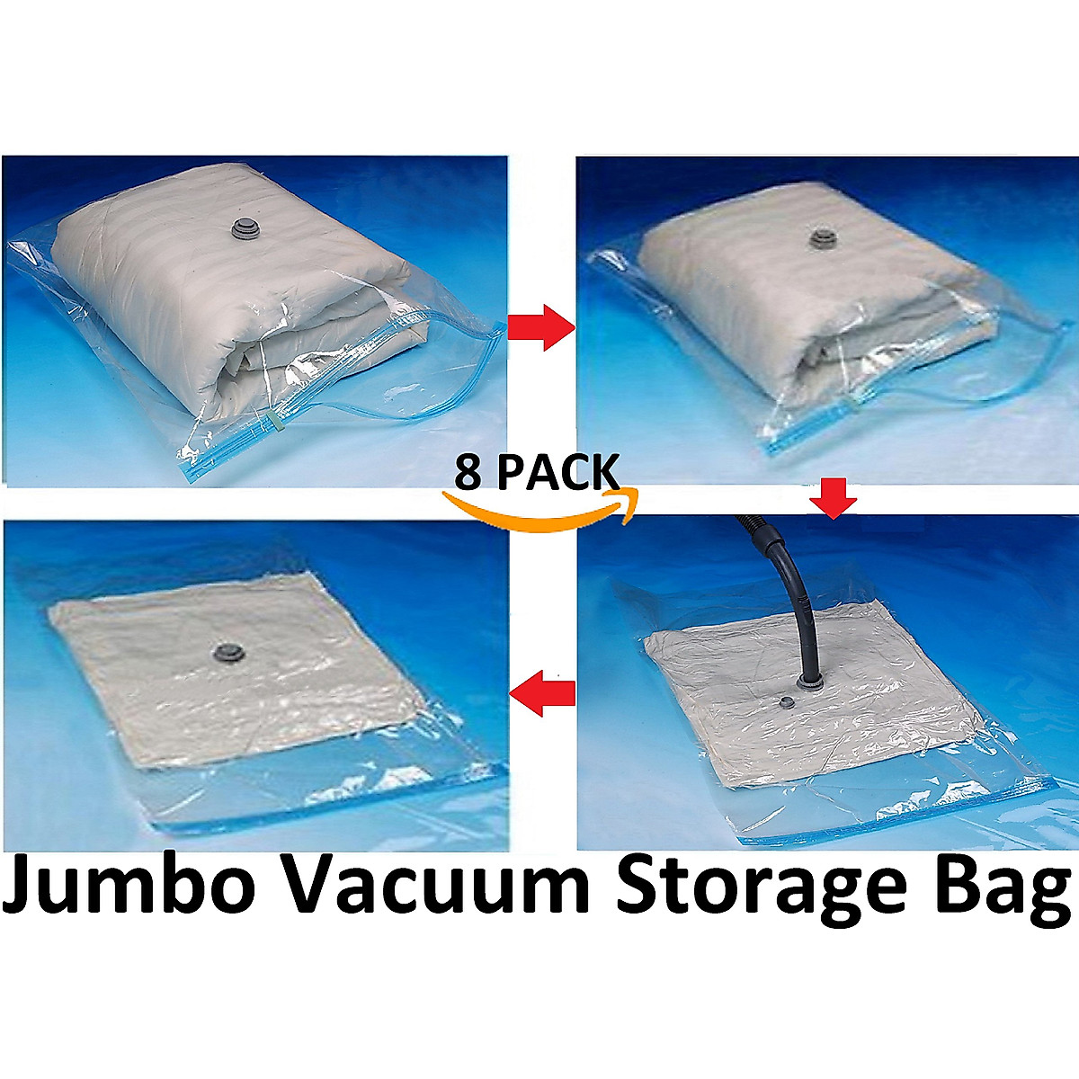 YAWPED 12 Pack Combo Premium Jumbo Extra Large Vacuum Storage Space Saver Bags X8 (47X32 Inch) with Travel Bag X4 (60X40cm)